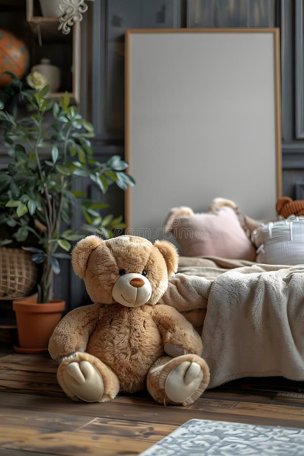 Cozy Room with Plush Toy and Greenery Stock Illustration - Illustration ...