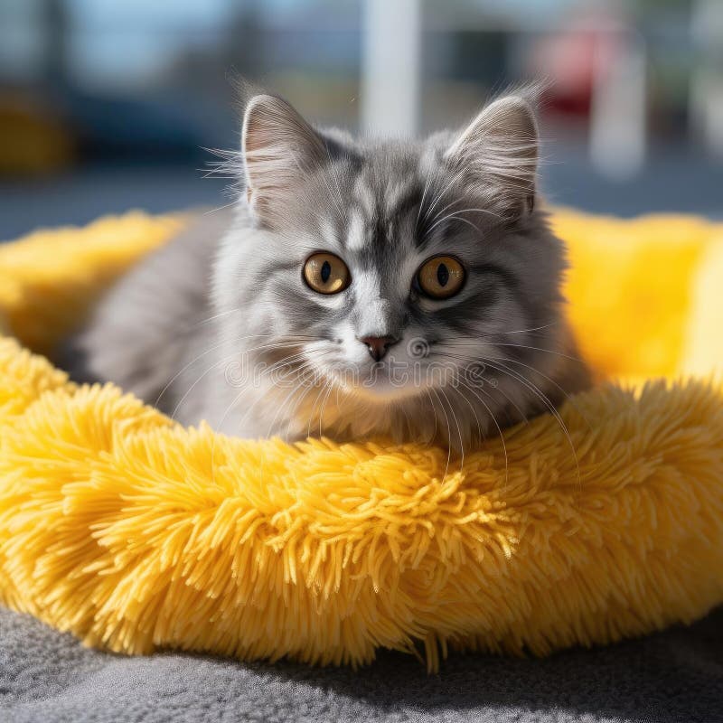 Cozy Round Cat Bed Made of Faux Fur Stock Illustration - Illustration ...