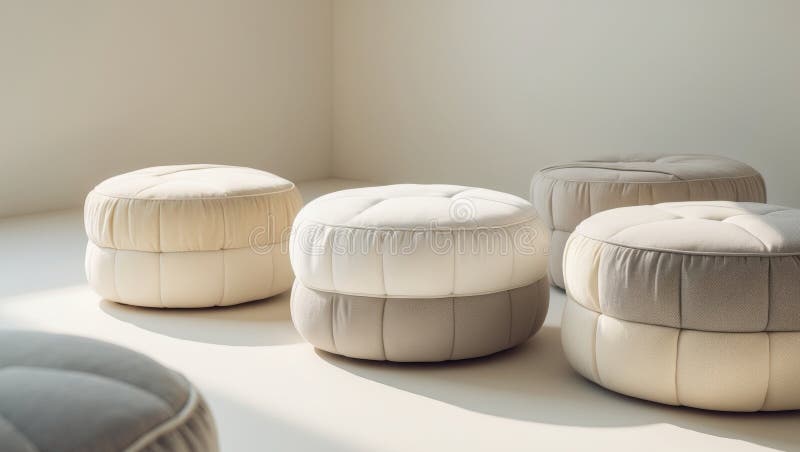 Cozy Round Stools in Soft Textures and Light Colors. Stock Image ...