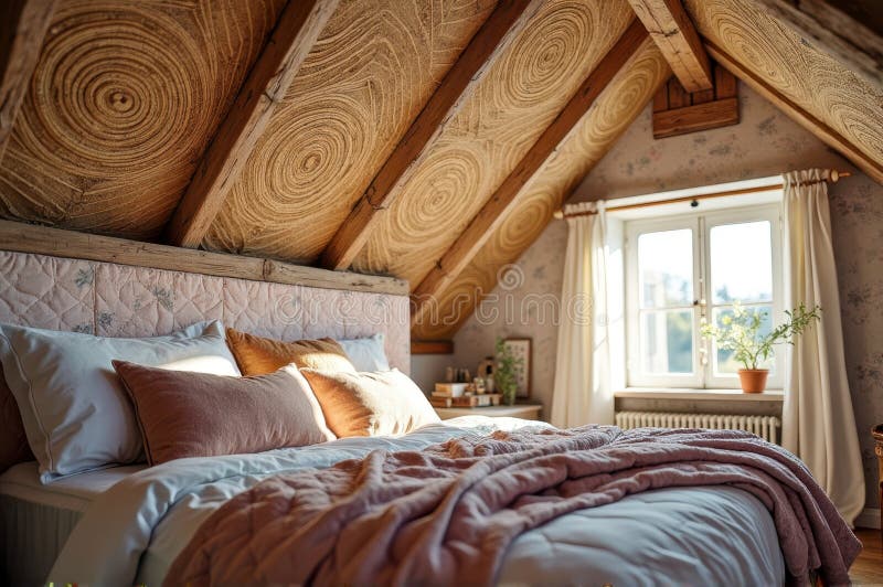 Cozy Rustic Bedroom Wooden Ceiling Sunlit Window Stock Photos - Free ...