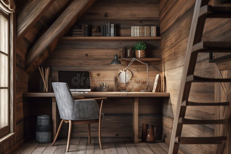 A Cozy and Rustic Cabin-style Home Office. Generated Ai Stock ...