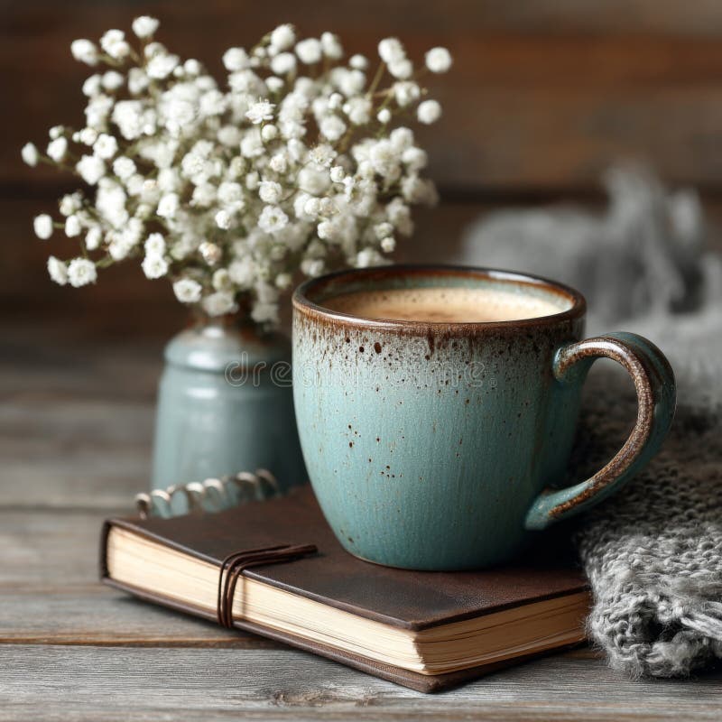 Cozy Rustic Coffee Still Life with Flowers Stock Illustration ...