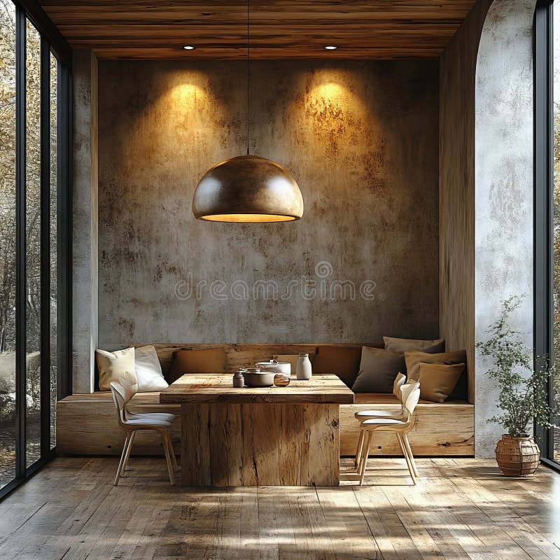 Rustic Dining Room with Warm Wood Tones and Natural Textures Stock ...