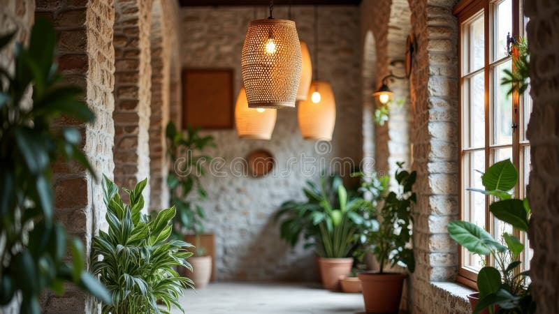 Cozy Rustic Hallway Warm Lighting Lush Indoor Plants Stock Photos ...