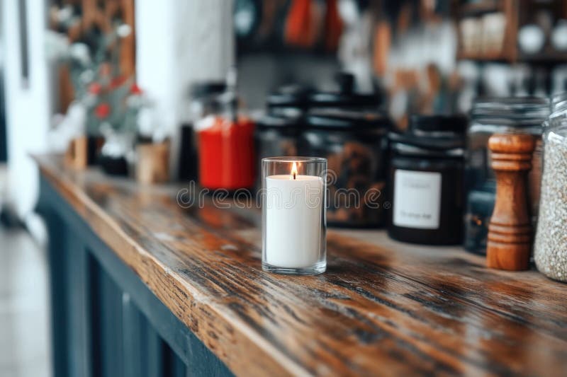 Cozy Rustic Kitchen Lit Candle Wooden Countertop Stock Photos - Free ...
