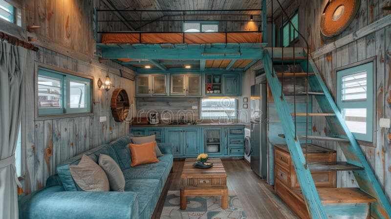 Cozy Tiny House Interior with Modern Scandinavian Design and Loft Bed ...