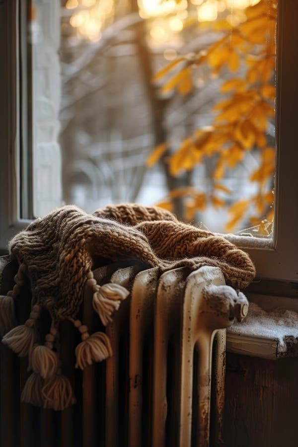 Cozy Scene Blanket Draped Over Radiator Front Window Stock Photos ...