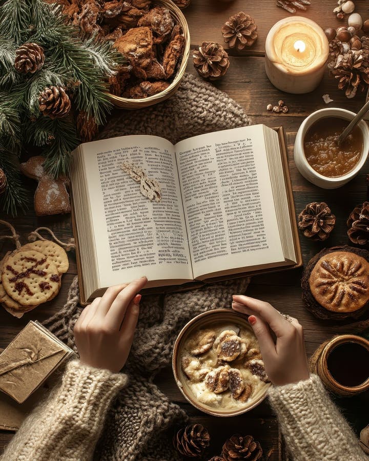 Cozy Scene with a Book, Snacks, and Warm Decor, Evoking Relaxation and ...