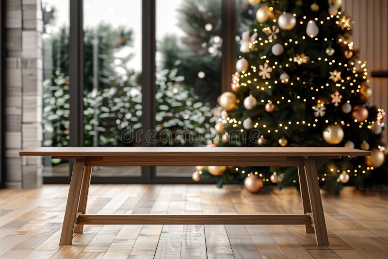 Cozy Scene with Empty Table in Front of a Beautifully Decorated ...