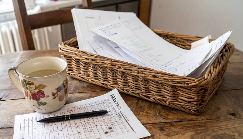 Cozy Scene Featuring a Cup of Coffee, Handwritten Notes, and a Wicker ...