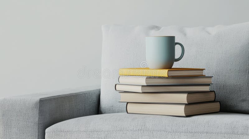 Cozy Stack of Books with a Coffee Cup on Sofa Stock Illustration ...