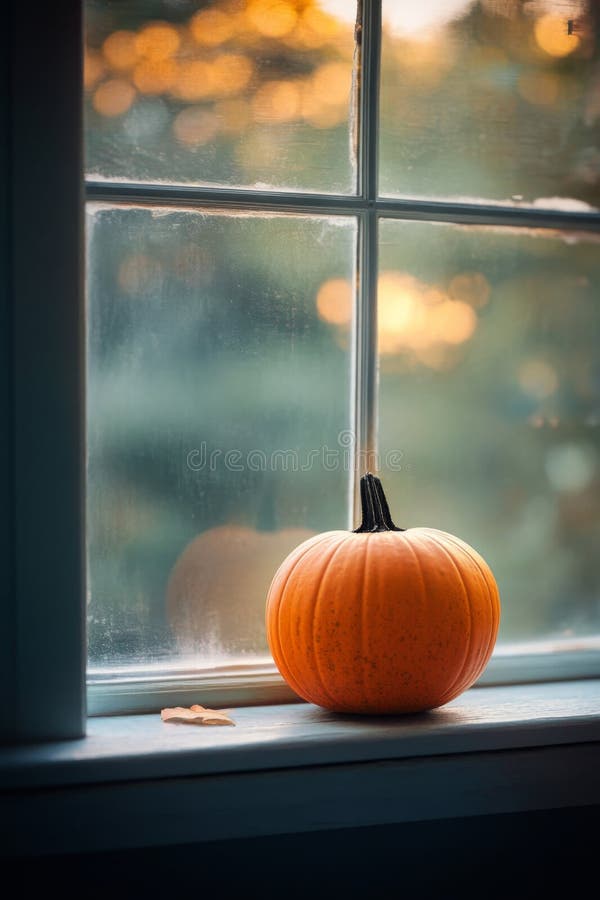 Glowing Pumpkin on Windowsill Stock Illustration - Illustration of ...