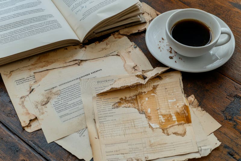 A Cozy Scene of Warm Coffee beside Aged Papers and an Open Book. this ...