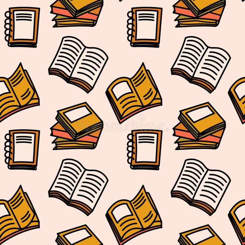 Cozy Seamless Pattern with Books Doodle Illustration. Vector Artwork ...