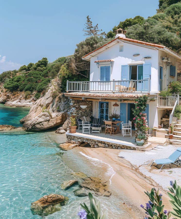 Cozy Seaside House with Stunning Turquoise Water View Stock ...