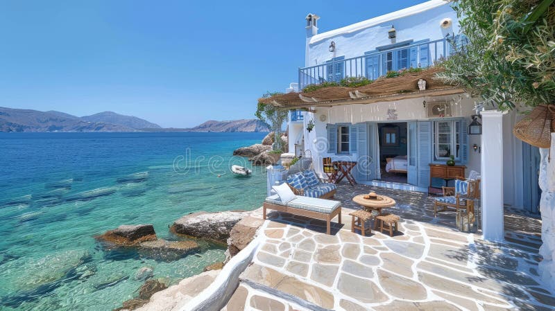 Cozy Seaside House with Stunning Turquoise Water View Stock ...