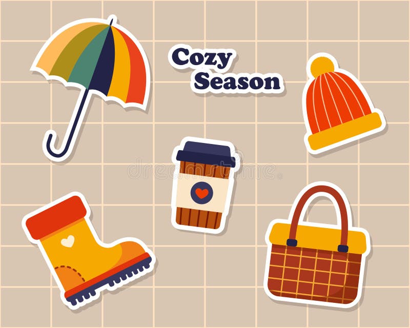 Cozy Season. Set of Autumn Stickers Stock Vector - Illustration of ...