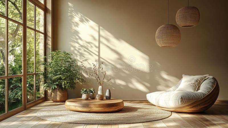 Cozy Seating Area with Plants and Natural Elements Stock Illustration ...