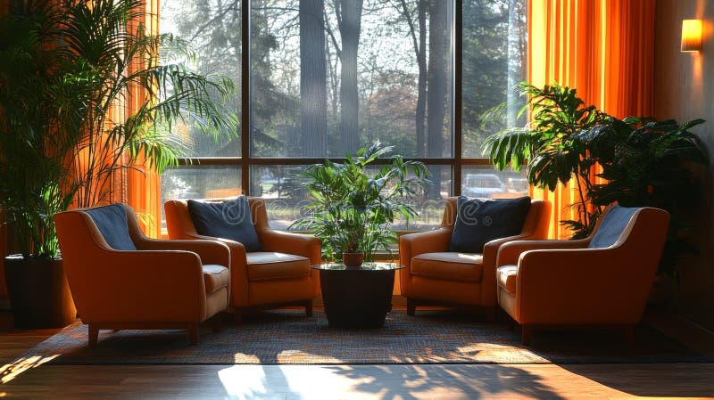 Cozy Seating Area with Sunlight Streaming through Large Windows and ...