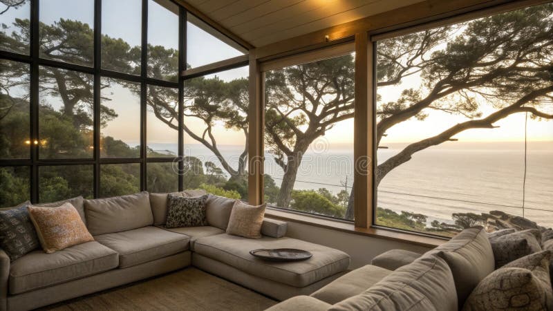 A Cozy Sectional Couch Faces the Captivating Scenery Beyond the ...