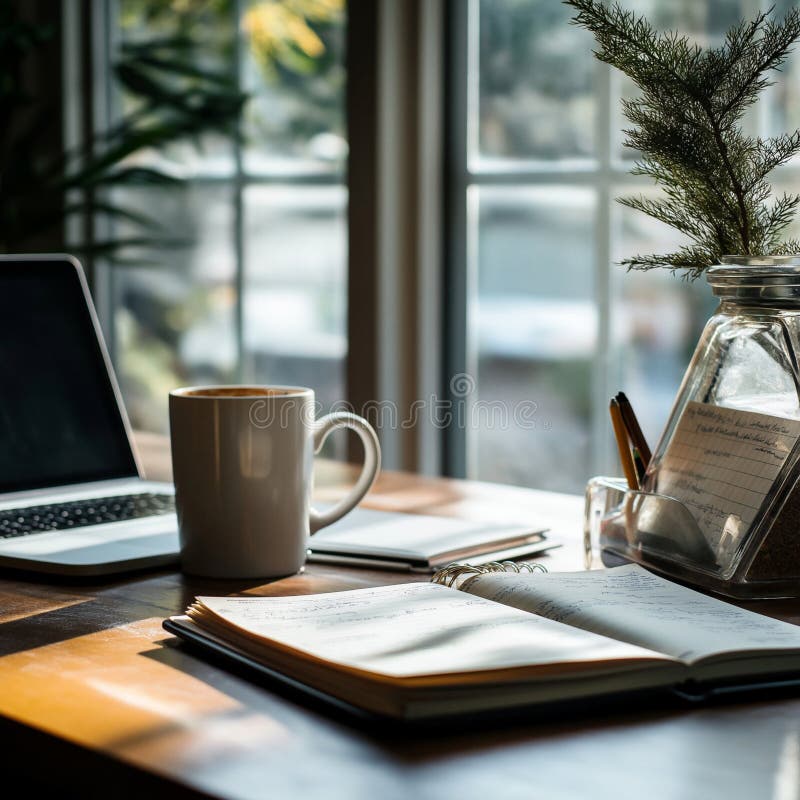 Cozy Self Development Workspace with Books Stock Illustration ...