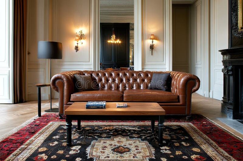 Cozy and Serious Classic Room, with Leather Sofa in Dark Brown Stock ...