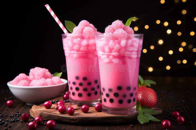 Cozy Setting with Pink Bubble Tea and Tapioca Balls, Relaxing and ...
