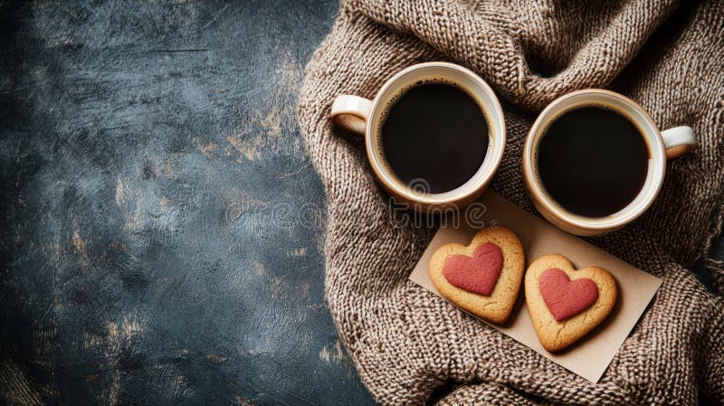 Cozy Setting with Two Coffee Cups, Heart Cookies, and Love Note Stock ...