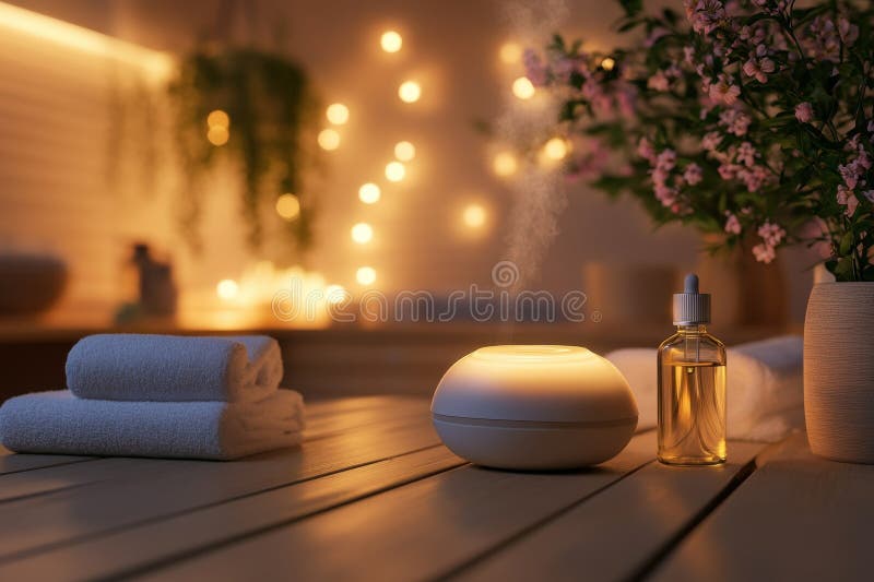 Aromatherapy Diffuser on Table with Warm Sunlight in Cozy Room, AI ...