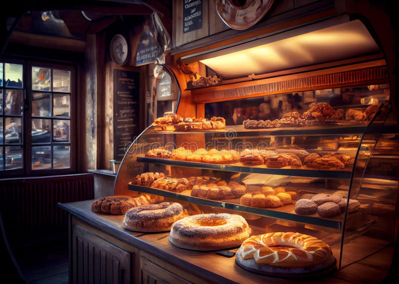 Cozy Showcase in Bakery Store. Stock Illustration - Illustration of ...