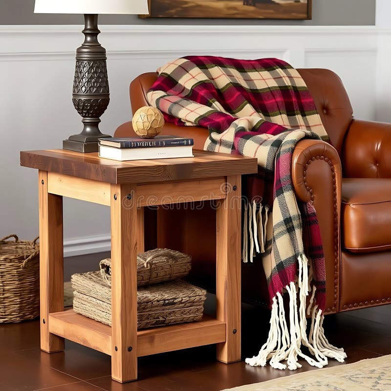 A Cozy Side Table with a Rustic Design Placed Next To a Leather ...