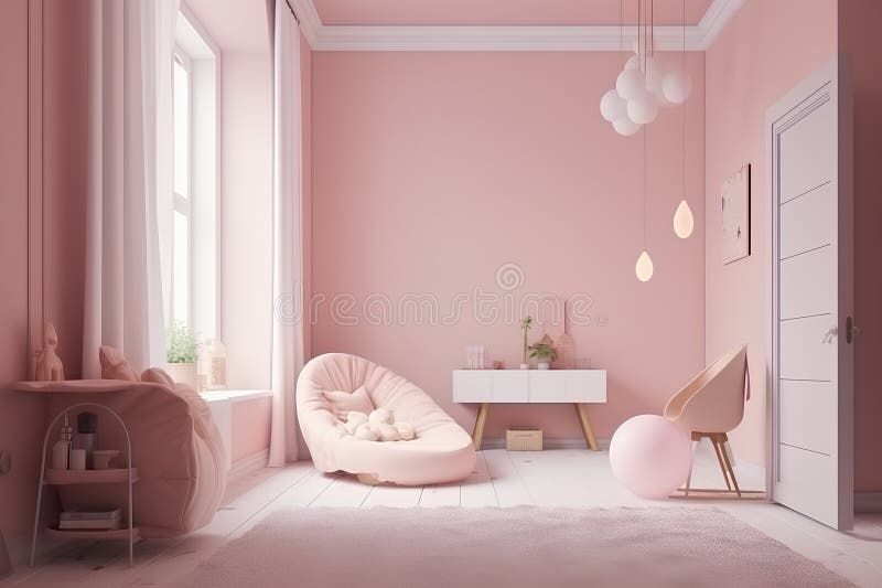 Cozy and Simple Interior of Children Room in Pink Colors Stock ...
