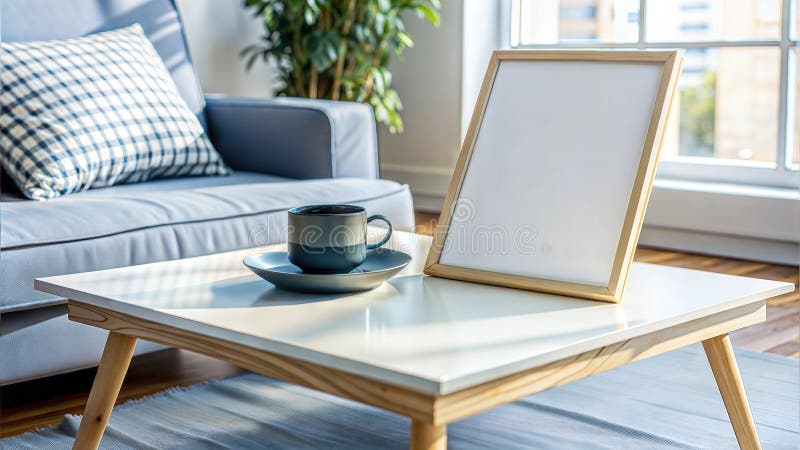 Cozy Simplicity - a Wooden Coffee Table with a Single Book. Empty White ...