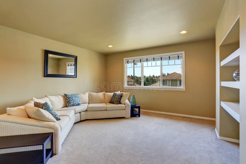 Cozy Sitting Room with Large Beige Corner Sofa Set. Stock Photo - Image ...