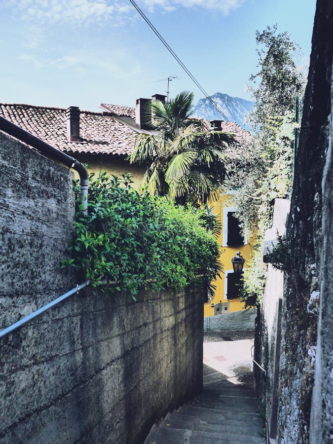 Cozy small alley in Italy stock photo. Image of courtyard - 160361160