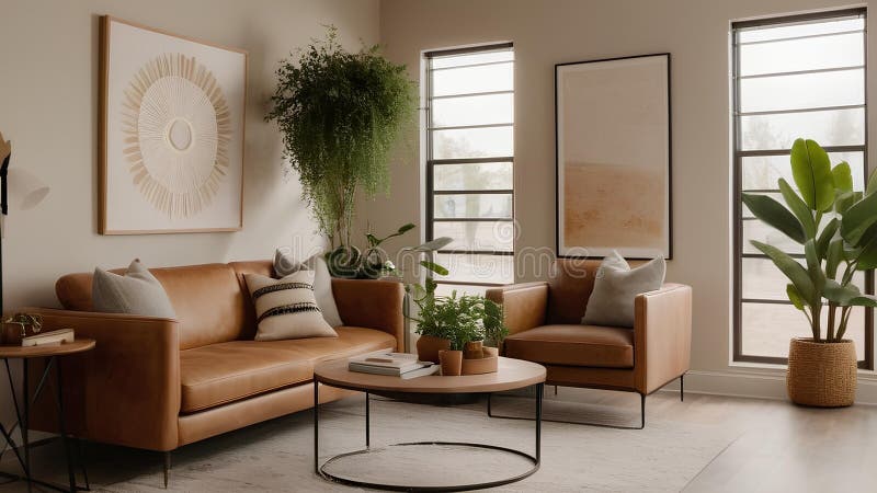 Cozy Small Home Living Room Interior Design with Warm Lighting Stock ...