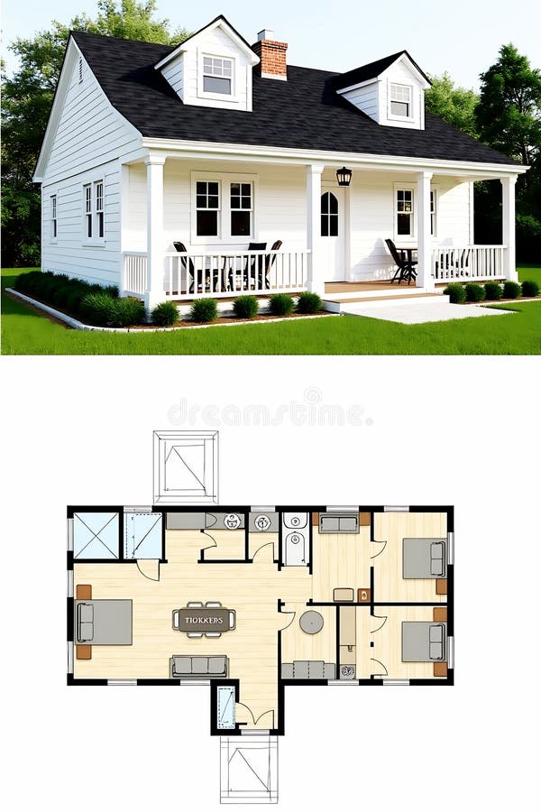 Cozy Small House Design with 3D Exterior and Floor Plan Layout Stock ...