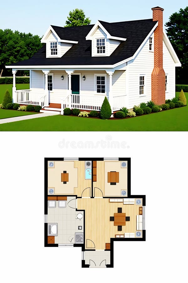 Cozy Small House Design with 3D Exterior and Floor Plan Layout Stock ...