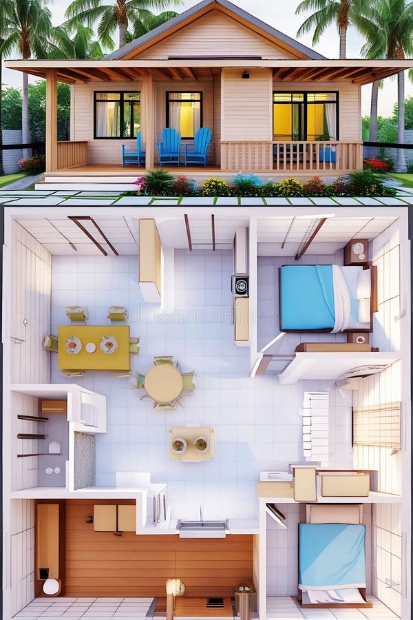 Cozy Small House Design with 3D Exterior and Floor Plan Layout Stock ...