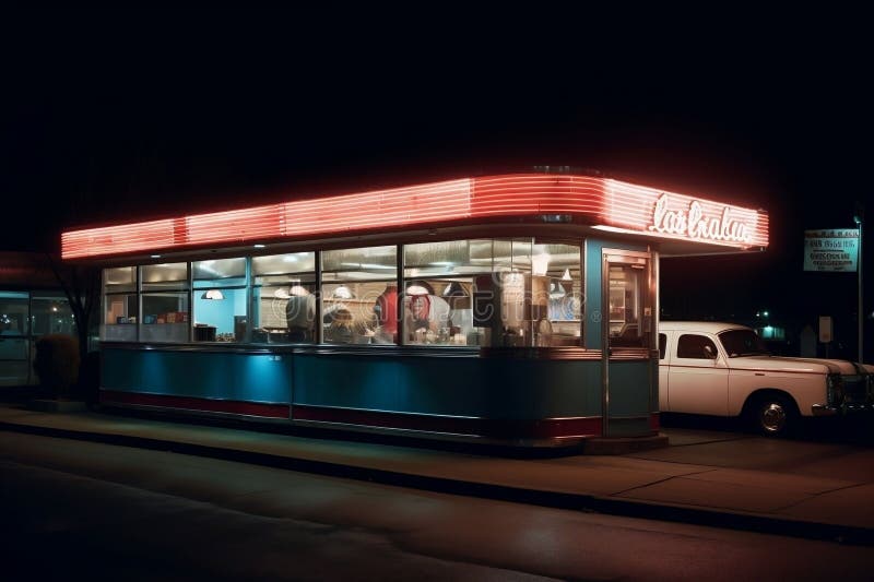 Cozy Small-town Diner Featuring a Bright Red and White Exterior, AI ...