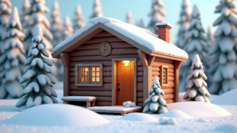 Cozy Snow Covered Cabin in Winter Wonderland Stock Illustration ...