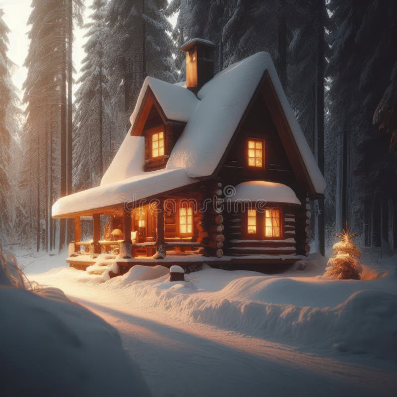 Cozy Snow House in Forest. Ai Generative Stock Illustration ...