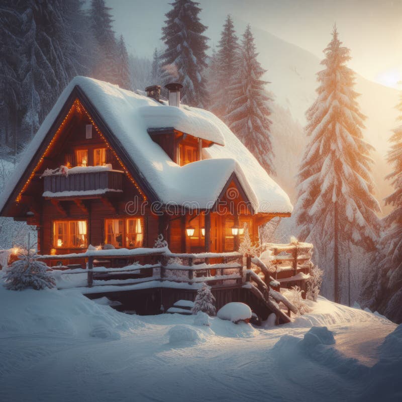 Cozy Snow House in Forest. Ai Generative Stock Illustration ...