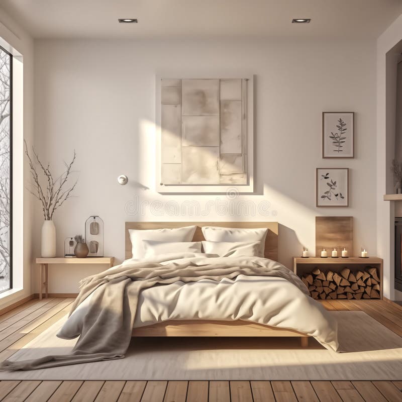 Cozy soft interior bedroom stock illustration. Illustration of stylish ...