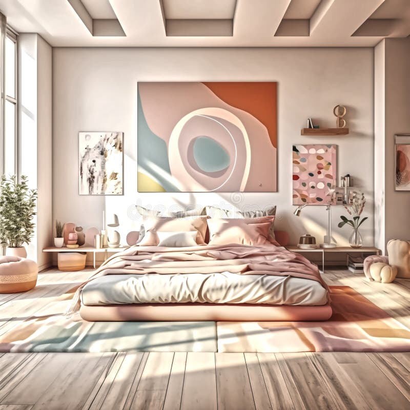 Cozy soft interior bedroom stock illustration. Illustration of wall - 298007703