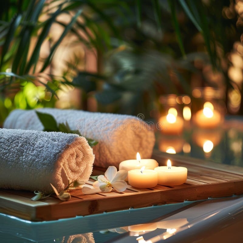 Cozy Spa Setting with Water Reflection Stock Photo - Image of ...
