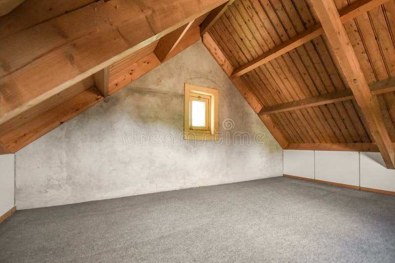 Empty Attic with Small Window Stock Photo - Image of architecture ...