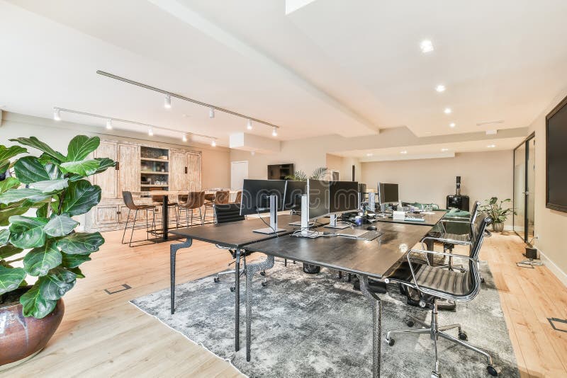 Spacious Office Room Design Stock Image - Image of house, inside: 230068403