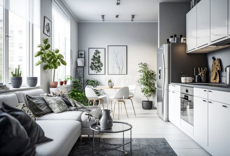 Cozy Spacious Studio Apartment in Light Colors Stock Illustration ...