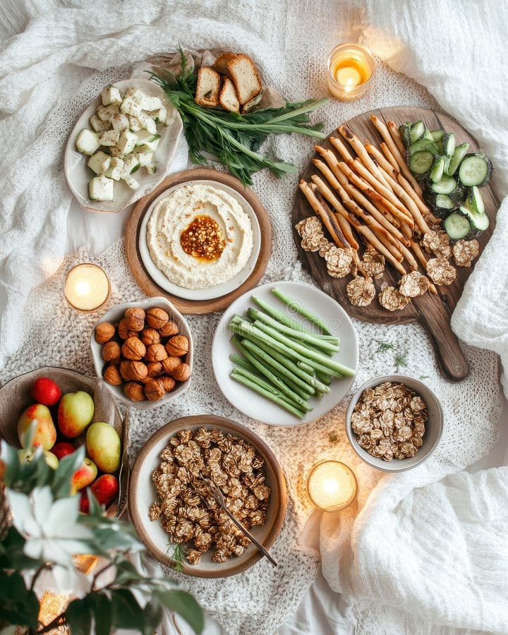 A Cozy Spread of Healthy Snacks on a Textured Surface, Perfect for ...